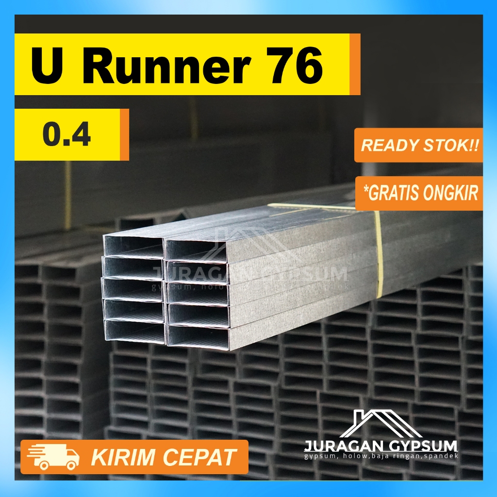 Jual U RUNNER 76 0.4 / Penutup Metal Stud / Rangka Partisi 0,4 ranner ...