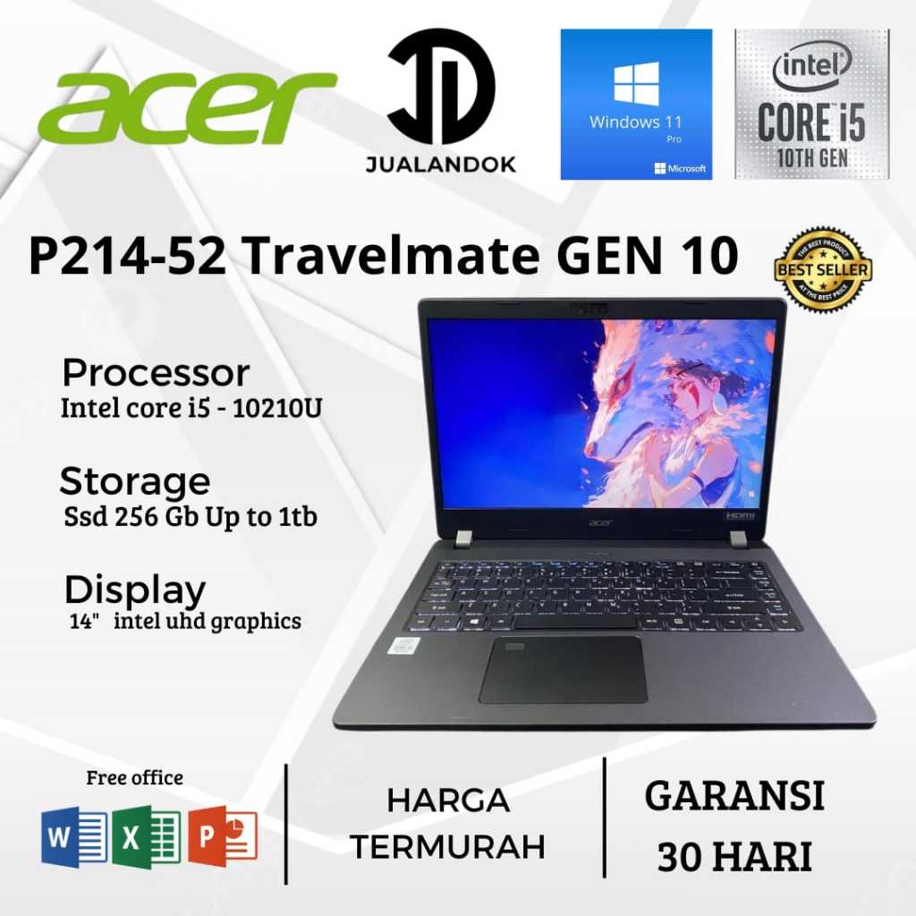 Jual Laptop ACER Travelmate P214-52 Core i5 Gen 10 - RAM 32GB - SSD 1TB - 14 inch - Windows 11 ...