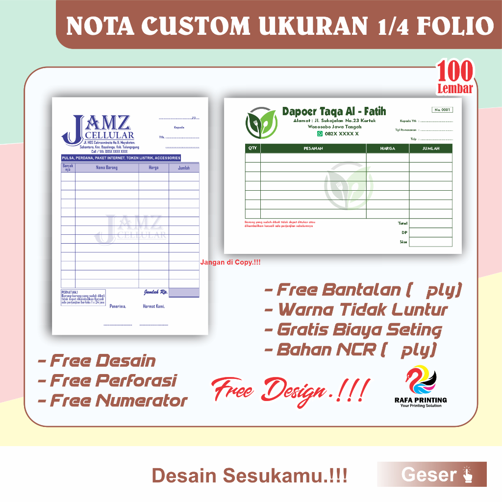 Jual CETAK NOTA CUSTOM NOTA KONTER NOTA LAUNDRY NOTA KONTAN - NCR ...