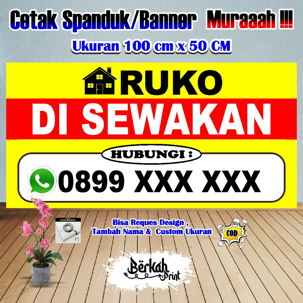 Jual Spanduk Banner Ruko Disewakan Ukuran 100 cm x 50 cm | Shopee Indonesia
