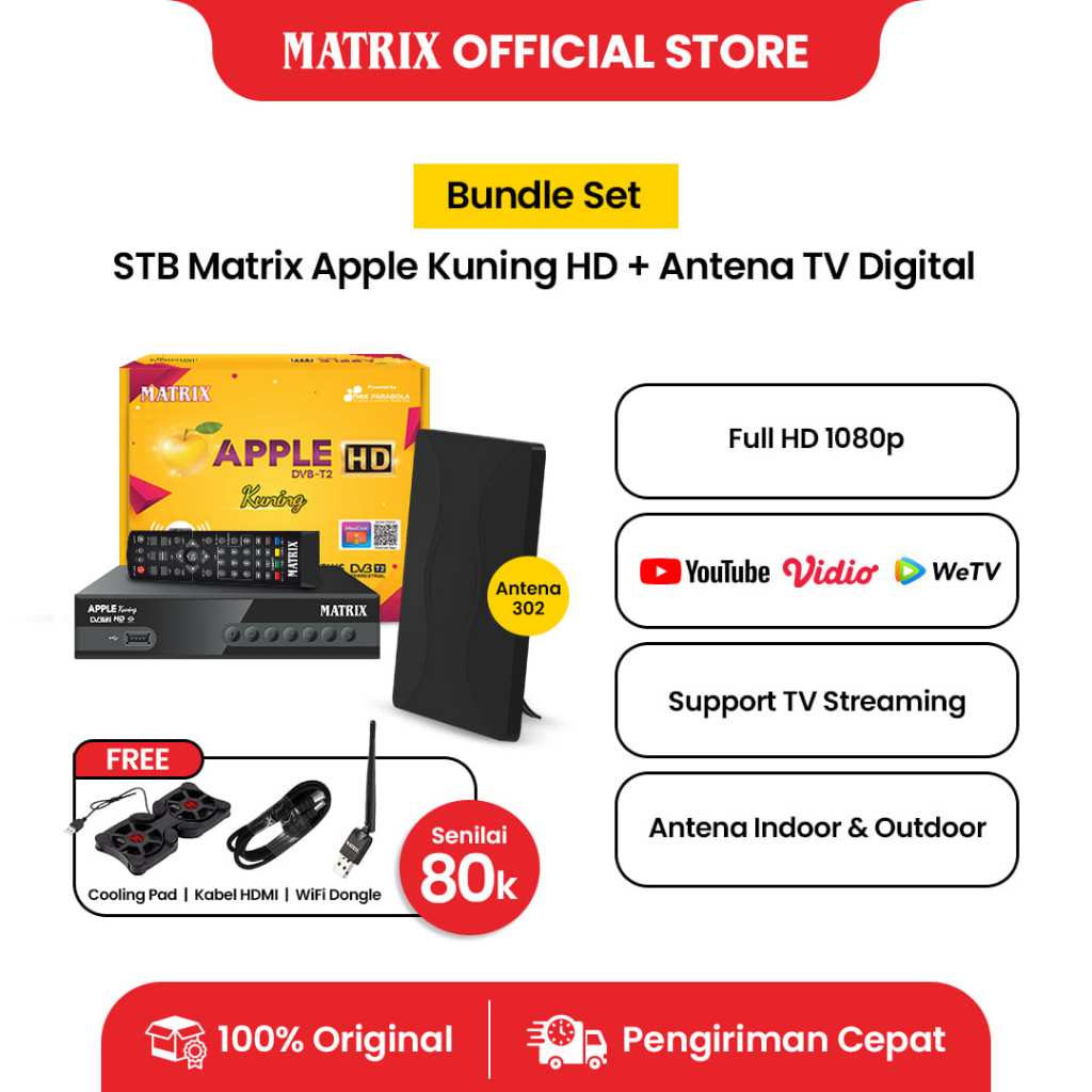 Jual Set STB Apple Kuning Matrix + Antena Multiguna 302 | Shopee Indonesia