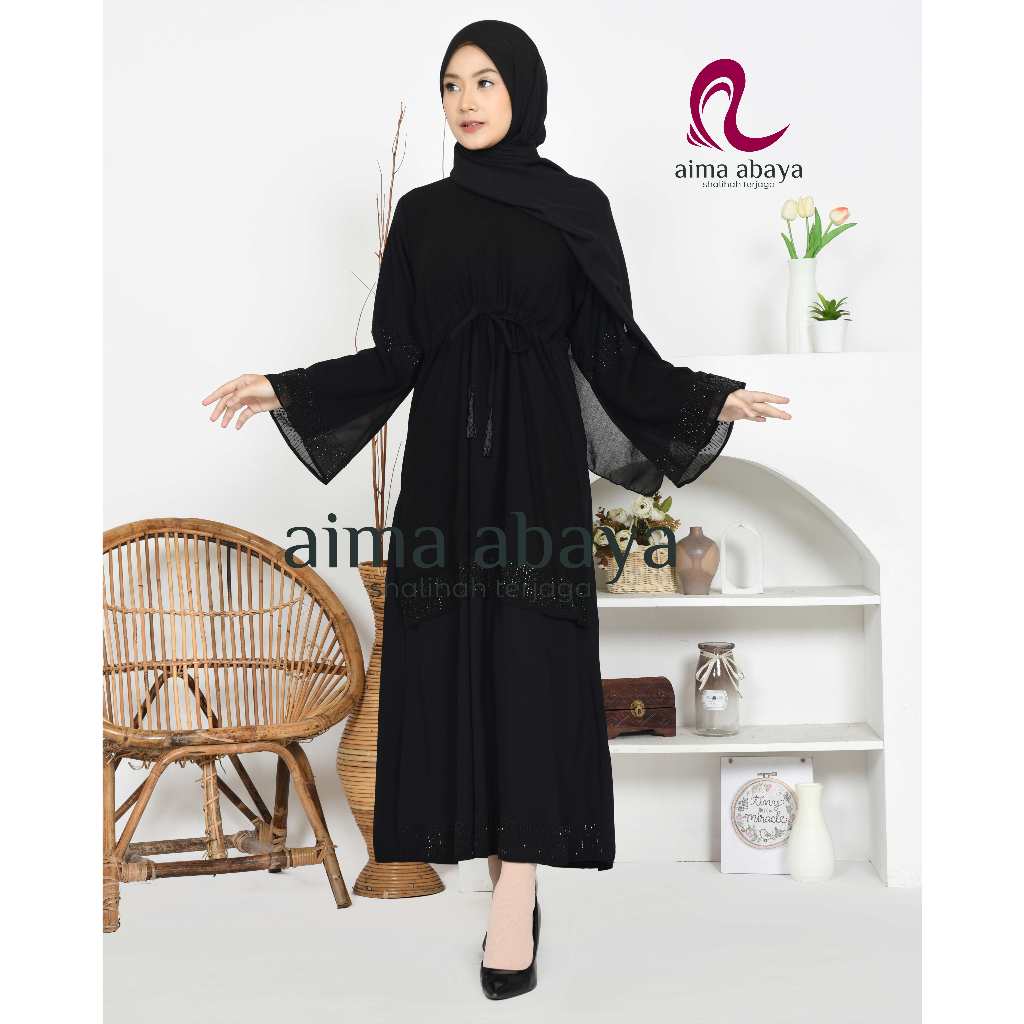 Jual Abaya hitam nadra kristal gamis crystal by aima abaya | Shopee ...