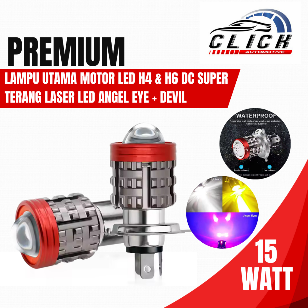 Jual Lampu Depan Bohlam Led H4-BA20D Laser Hi-Low 15 Watt Angel Eye ...