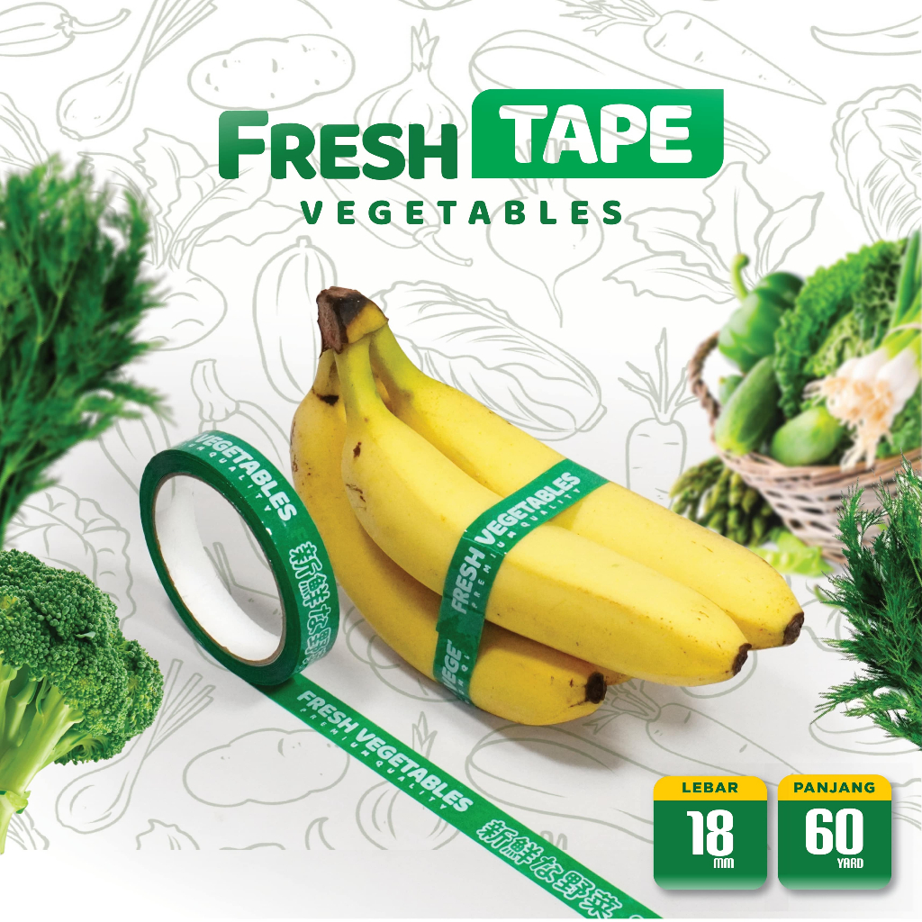 Jual Lakban Sayur Buah 18 mm x 60 Yard / Tape Fresh Vegetable / isolasi ...