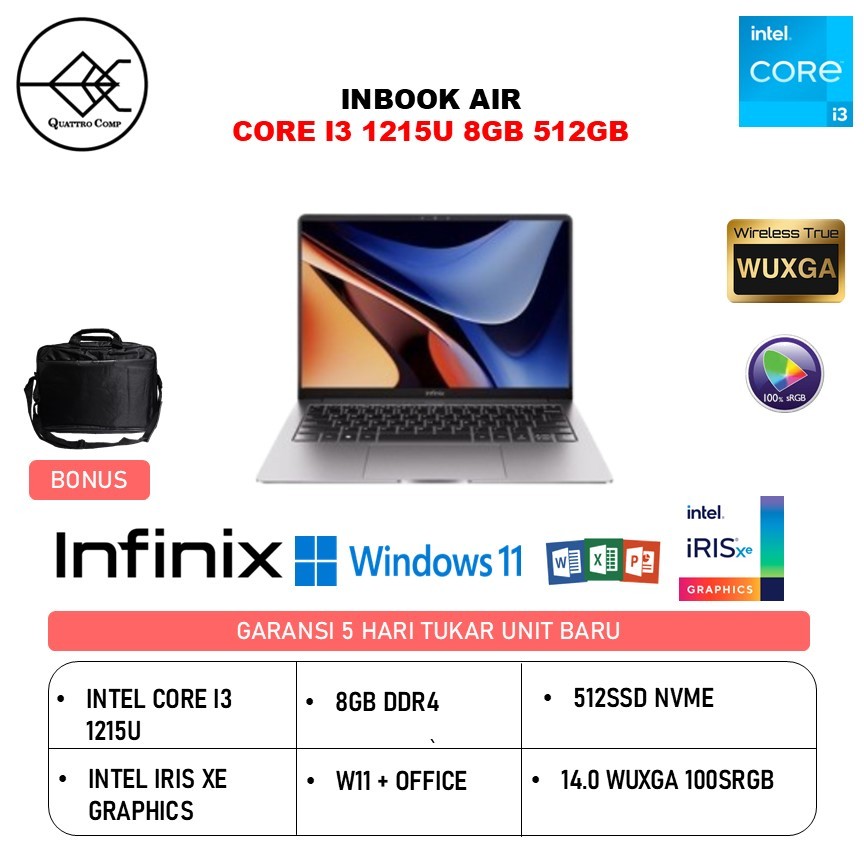 Jual INFINIX INBOOK AIR I3 1215 8GB 512GB W11 14.0WUXGA IPS 100SRGB ...