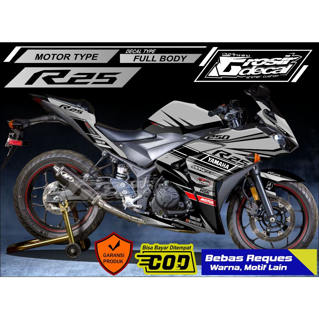 Jual Sticker Decal Stiker Yamaha R25 Abu Full Body Fullblok Free Custom ...