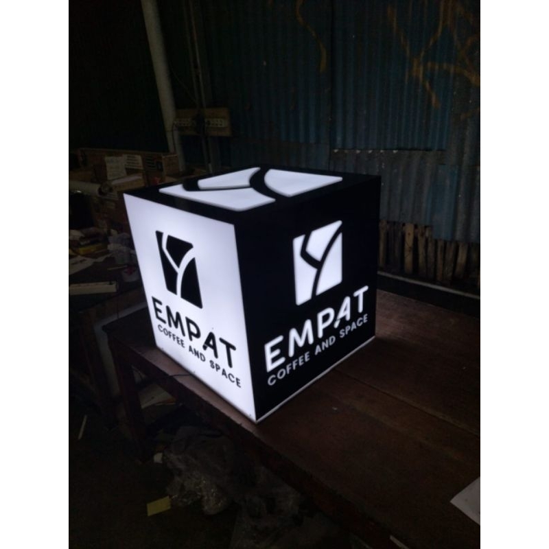 Jual Signage Cubic Neon Box Kubus Full Akrilik Tinggal Tempel 5 Sisi ...