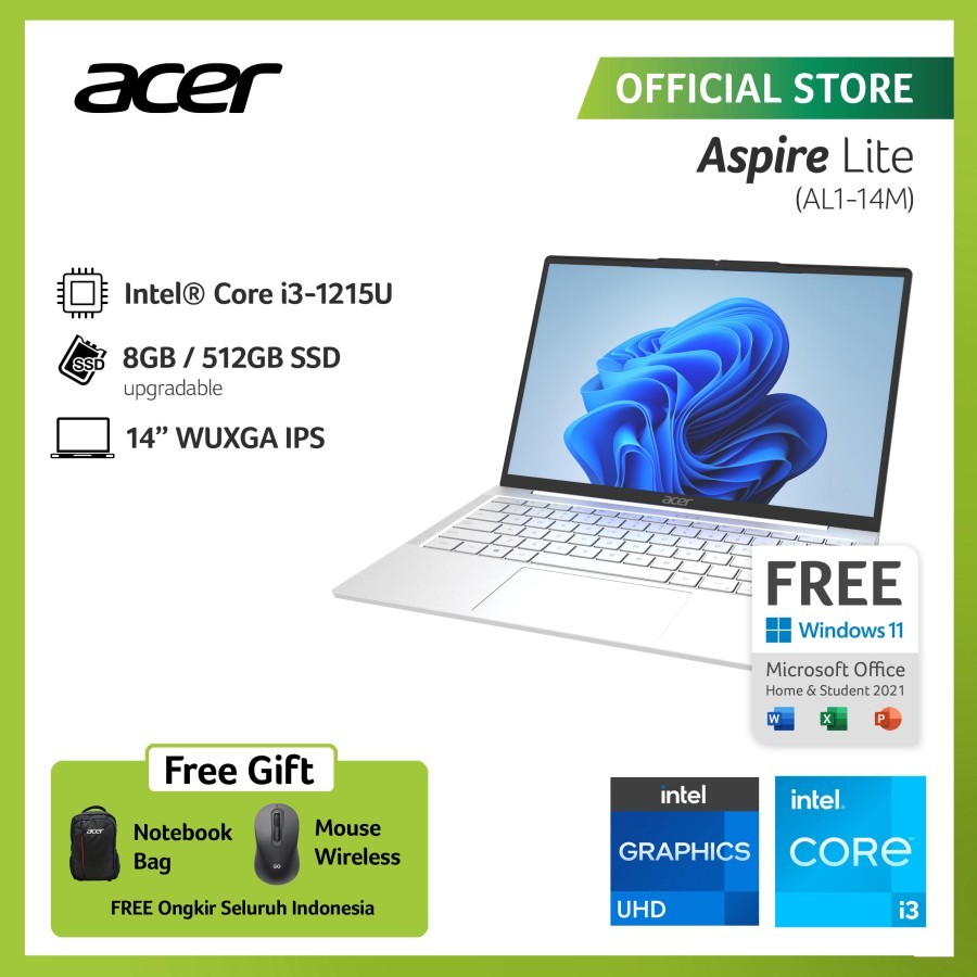 Jual LAPTOP ACER ASPIRE LITE AL1-14M-3SID i3-1215U 8GB 512GB WIN11 OHS ...