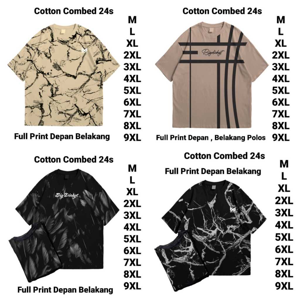 Jual Kaos Cotton Combed 24s Full Print M L XL 2XL 3XL 4XL 5XL 6XL 7XL 8XL 9XL Baju Distro Jumbo ...