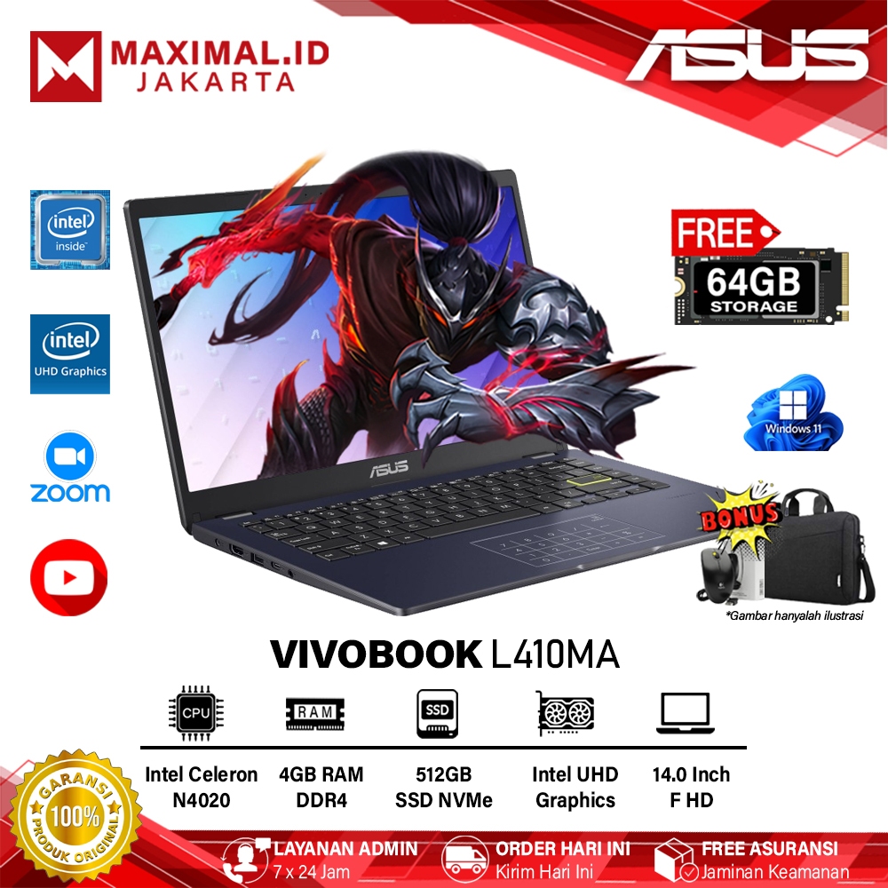 Jual Asus Vivobook L410MA Intel N4020 4GB 512GB SSD FHD Windows 11 ...
