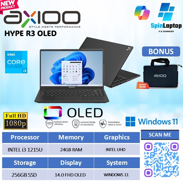 Jual Laptop Axioo Hype R3 Oled i3 1215u Ram 24GB ssd 256GB Layar 14.0 inch FHD Ringan (under 1KG ...
