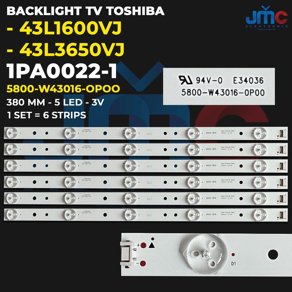 Jual Backlight TV TOSHIBA 43 Inch 43L1600VJ 43L3650VJ 5800-W43016-OPOO ...