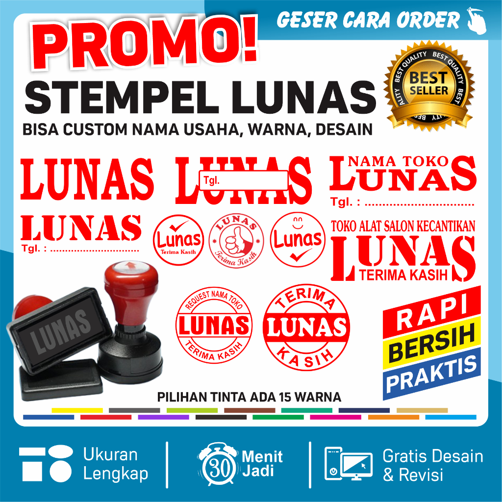 Jual Stempel lunas bisa custom nama toko | custom warna | Shopee Indonesia