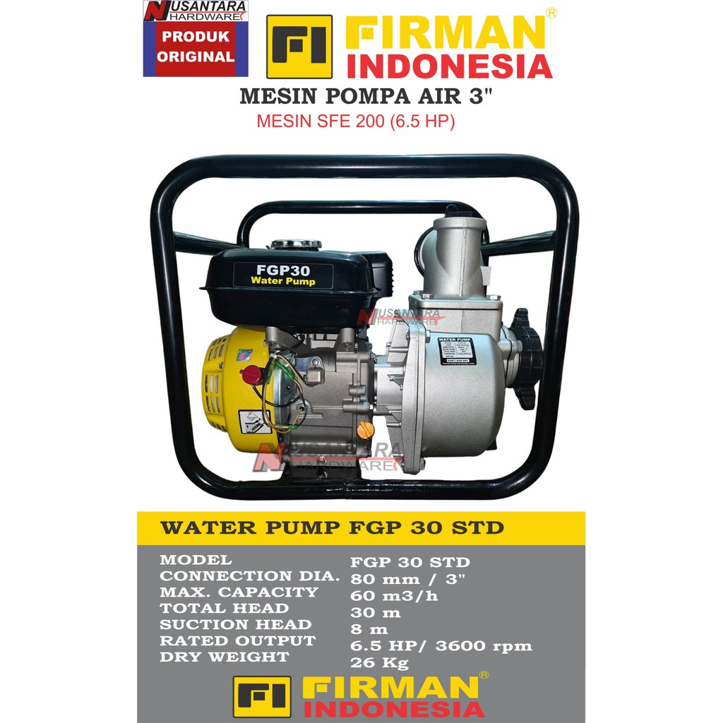 Jual mesin pompa air irigasi firman fgp 30 std, mesin sedot air firman ...