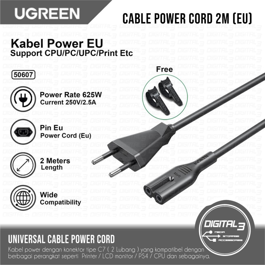 Jual UGREEN CD248 Cable Power Cord EU 2M Universal Kabel Power Colokan ...