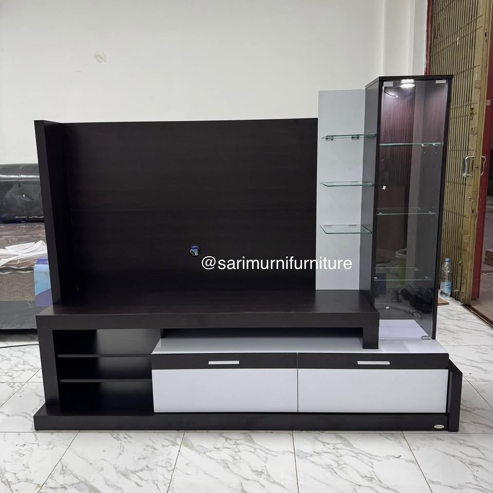 Jual Lemari TV/Buffet TV Minimalis Modern Rak Kaca Di Lengkapi Lampu ...