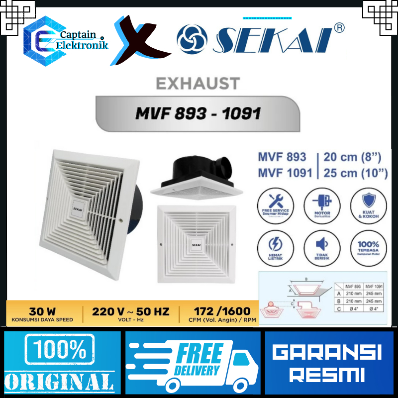 Jual SEKAI Exhaust Fan / Kipas Angin Hexos Plafon Dak 8 inch / 10 inch - MVF 893 / MVF 1091 ...