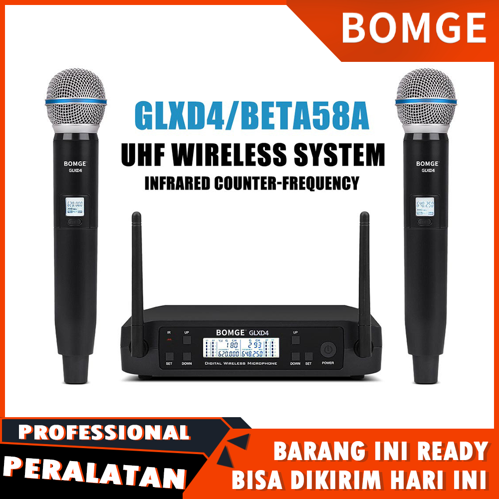 Jual BOMGE wireless microphone GLXD4/BETA58 Mikrofon Genggam Sistem UHF Profesional untuk Pidato ...