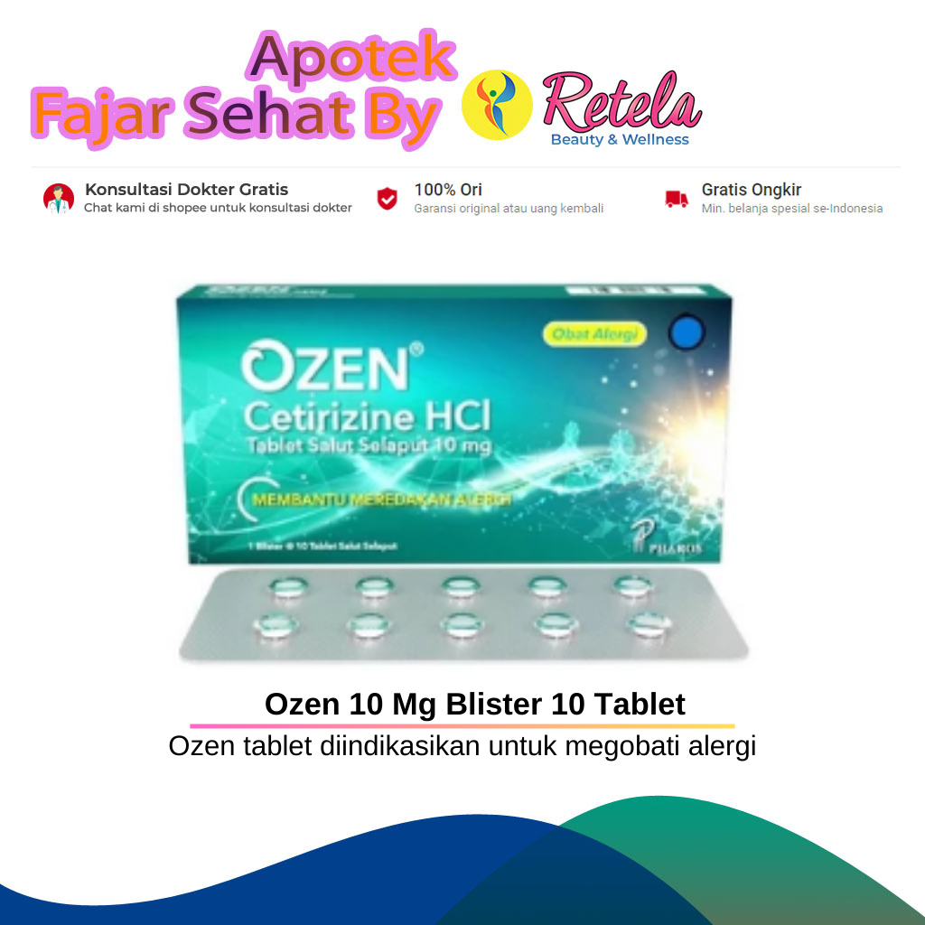 Jual OZEN 10 MG BLISTER 10 TABLET/CETIRIZINE/ANTI HISTAMINE/ANTI ALERGI | Shopee Indonesia