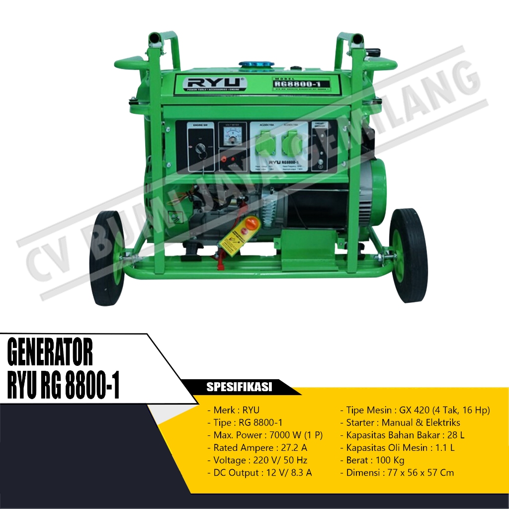 Jual MESIN GENSET / GASOLINE GENERATOR RYU RG 8800-1 7000 WATT | Shopee ...