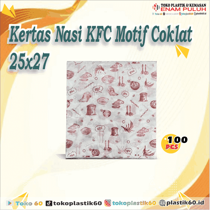 Jual kertas bungkus nasi kfc MOTIF COKLAT 100 pcs laminasi rice paper ...