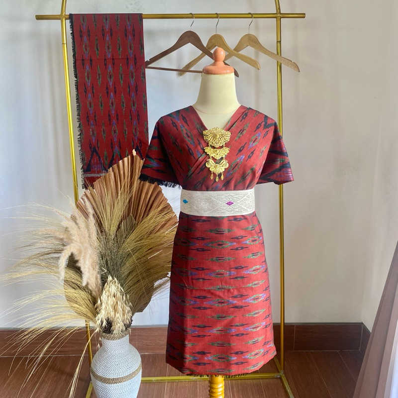 Jual KAIN TENUN ENDEK KHAS BALI MOTIF CEPUK ORANGE BATA GRINGSING ...