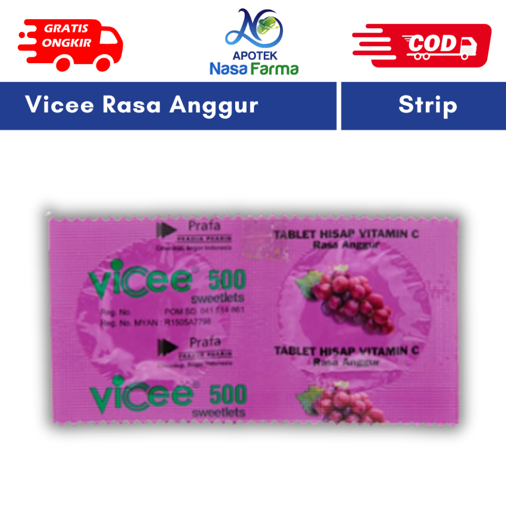 Jual Vicee Anggur 500 Tablet Hisap Vitamin C Strip isi 2 tablet / Daya ...
