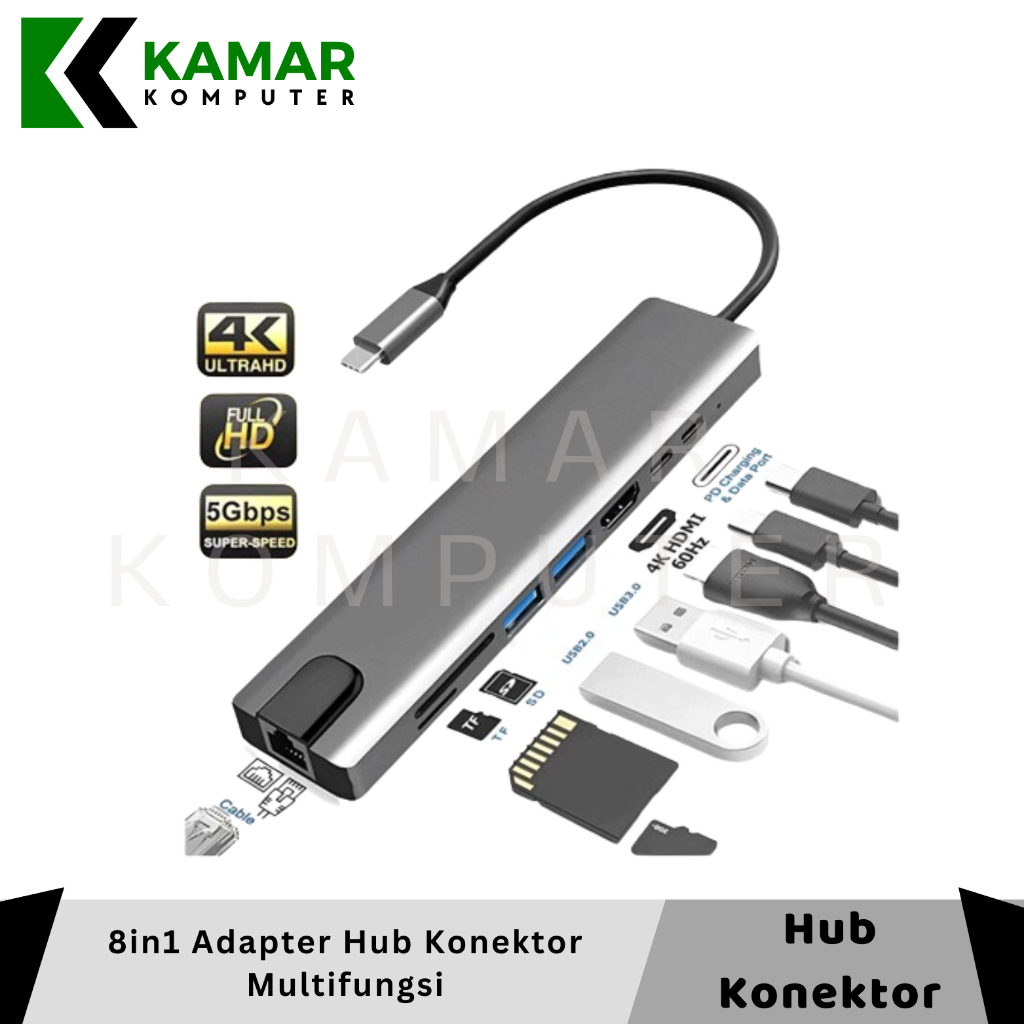 Jual [ Ka-Kom ] - 8in1 Adapter Hub Konektor Multifungsi Type-C 3.1 to ...