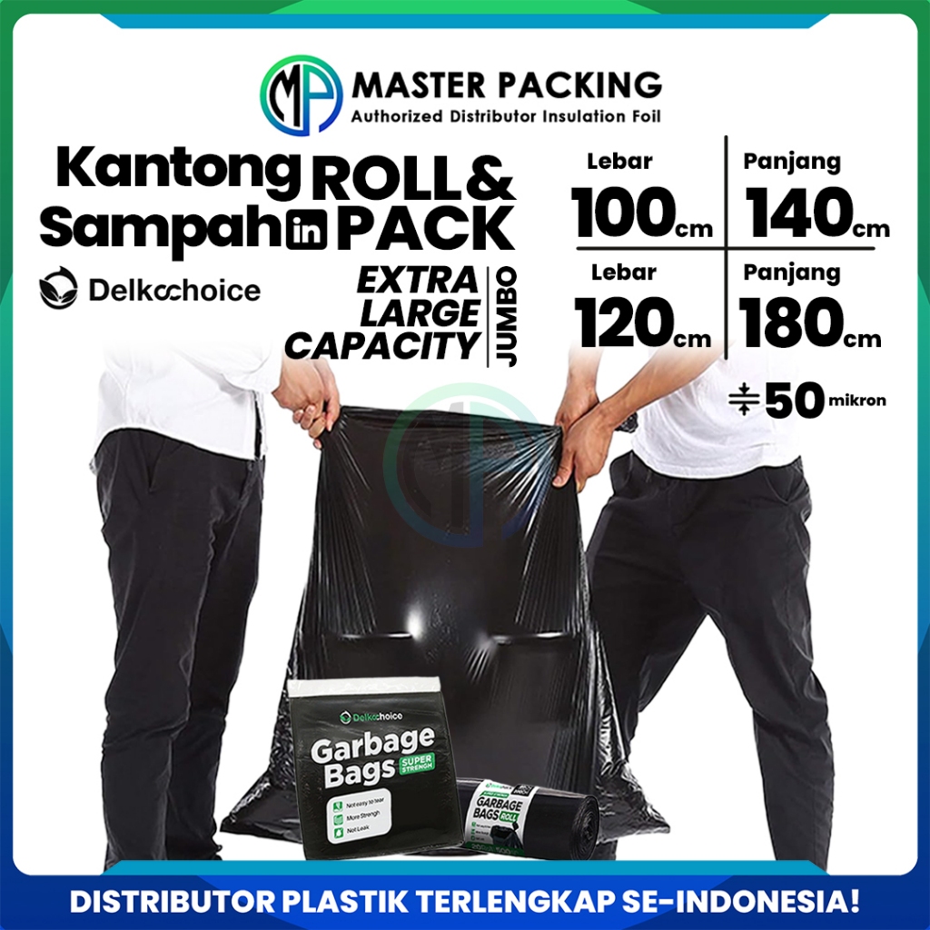 Jual Plastik Sampah Hitam Tebal BESAR JUMBO Delkochoice / Kantong Kresek Super Besar / Trash Bag ...