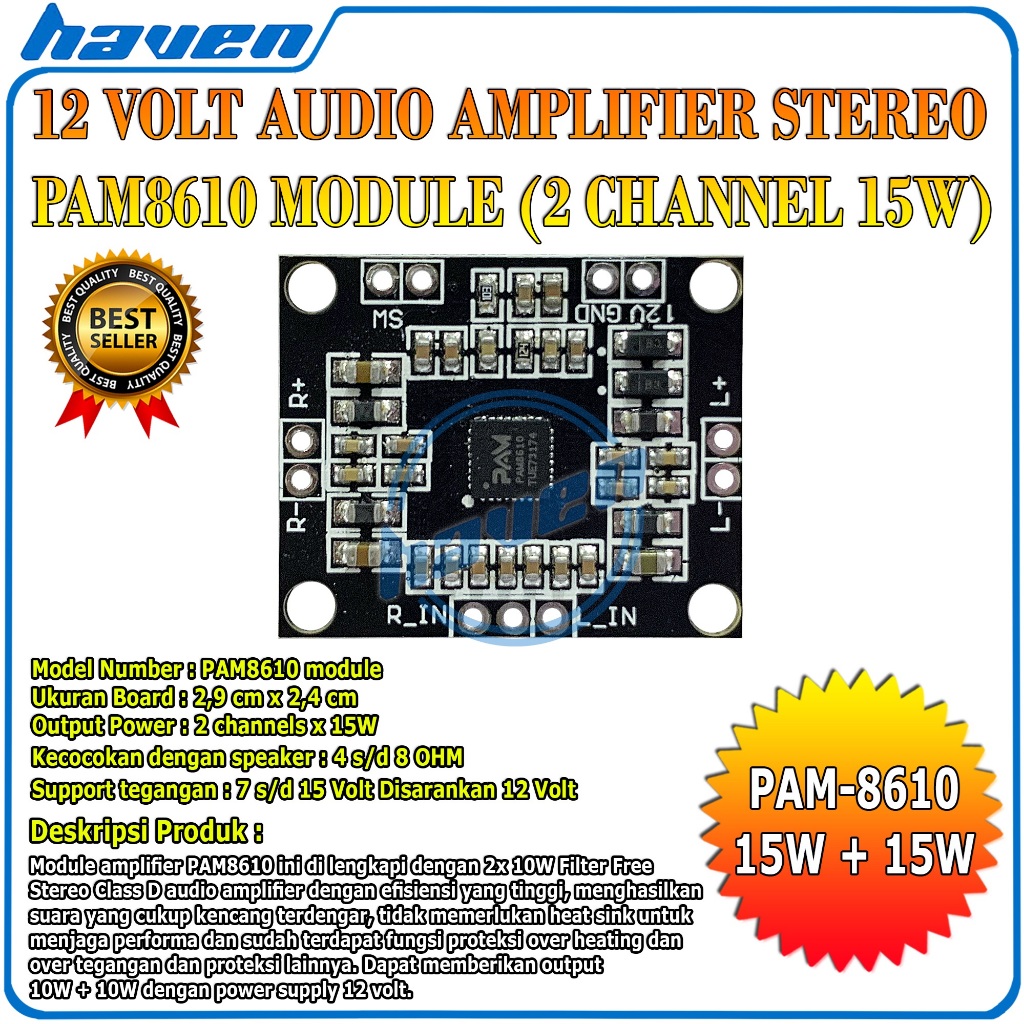 Jual PAM8610 12V Power Amplifier Class D Mini Stereo 2 Channel 2x15W ...