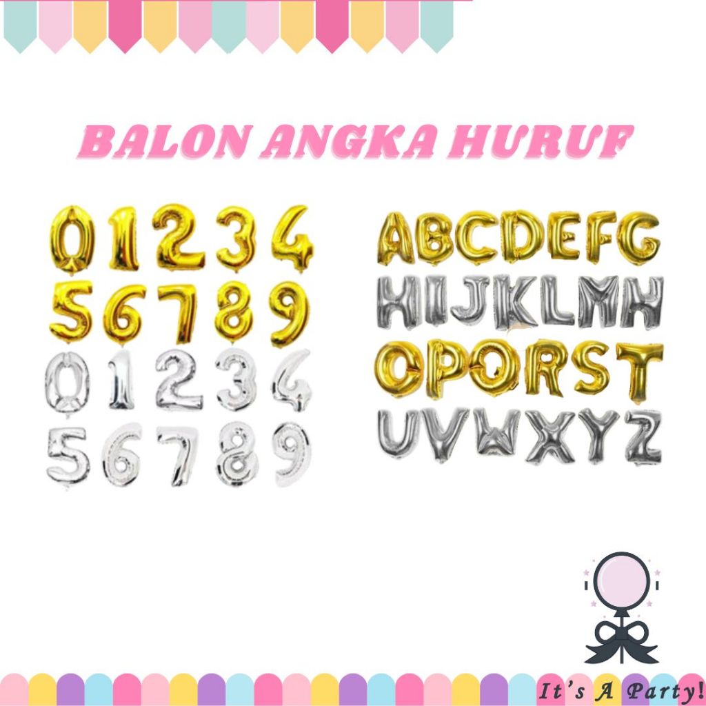 Jual Balon Huruf A-Z Angka 0-9 Balon Pesta Foil Warna Gold Silver Balon ...