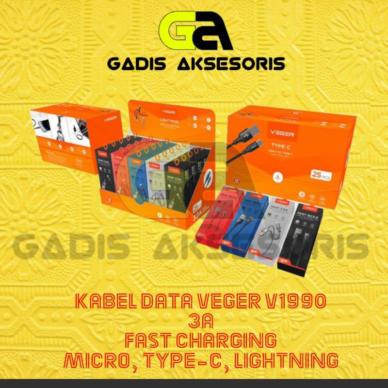 Jual KABEL DATA MURAH ORIGINAL VEGER V1990 3 AMPERE FAST CHARGING SUPER ...