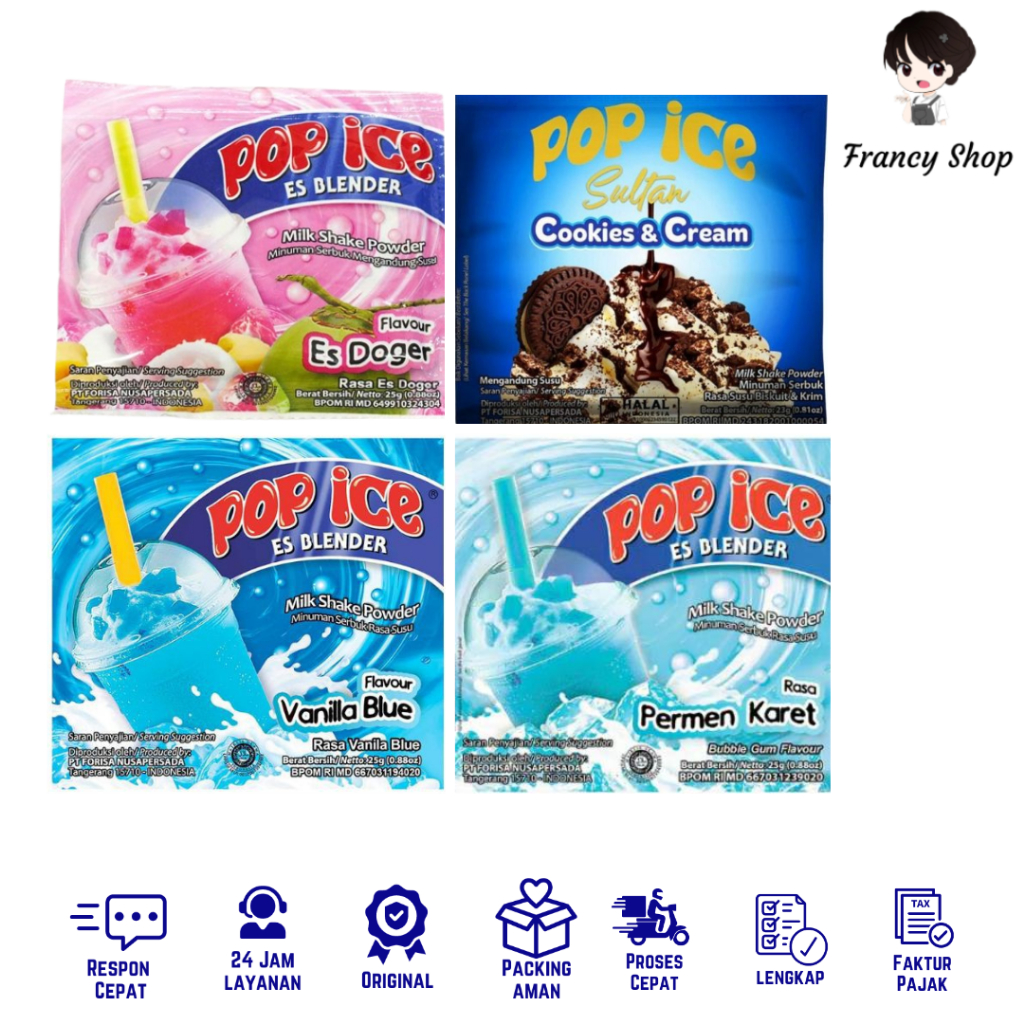 Jual Pop Ice Rasa Doger / Cookies & Cream / Vanilla Blue / Permen Karet ...