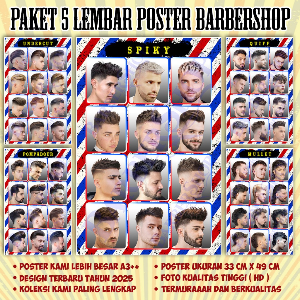 Jual Poster Model Rambut Terbaru Barbershop - Paket 5 Lembar Poster ...