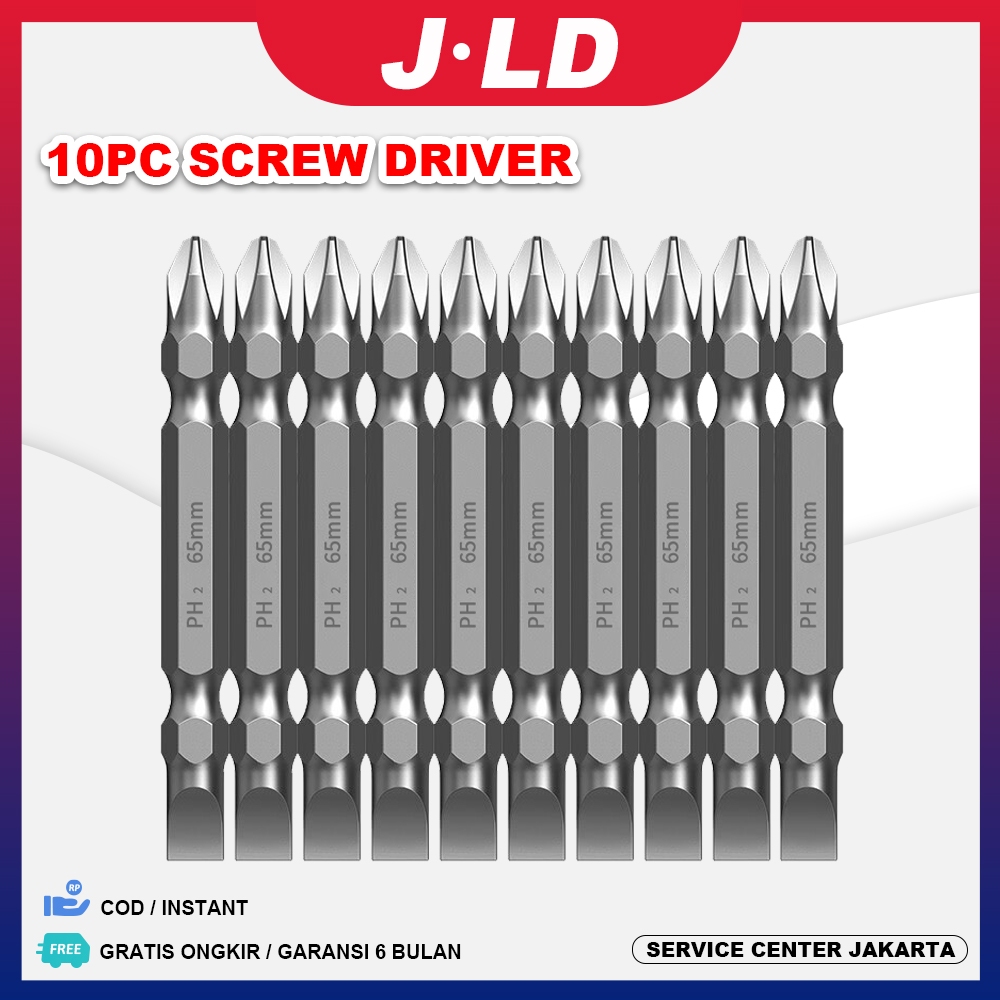 Jual JLD 10pc Mata obeng angin magnet screw driver PH2 x 65mm hex shank ...