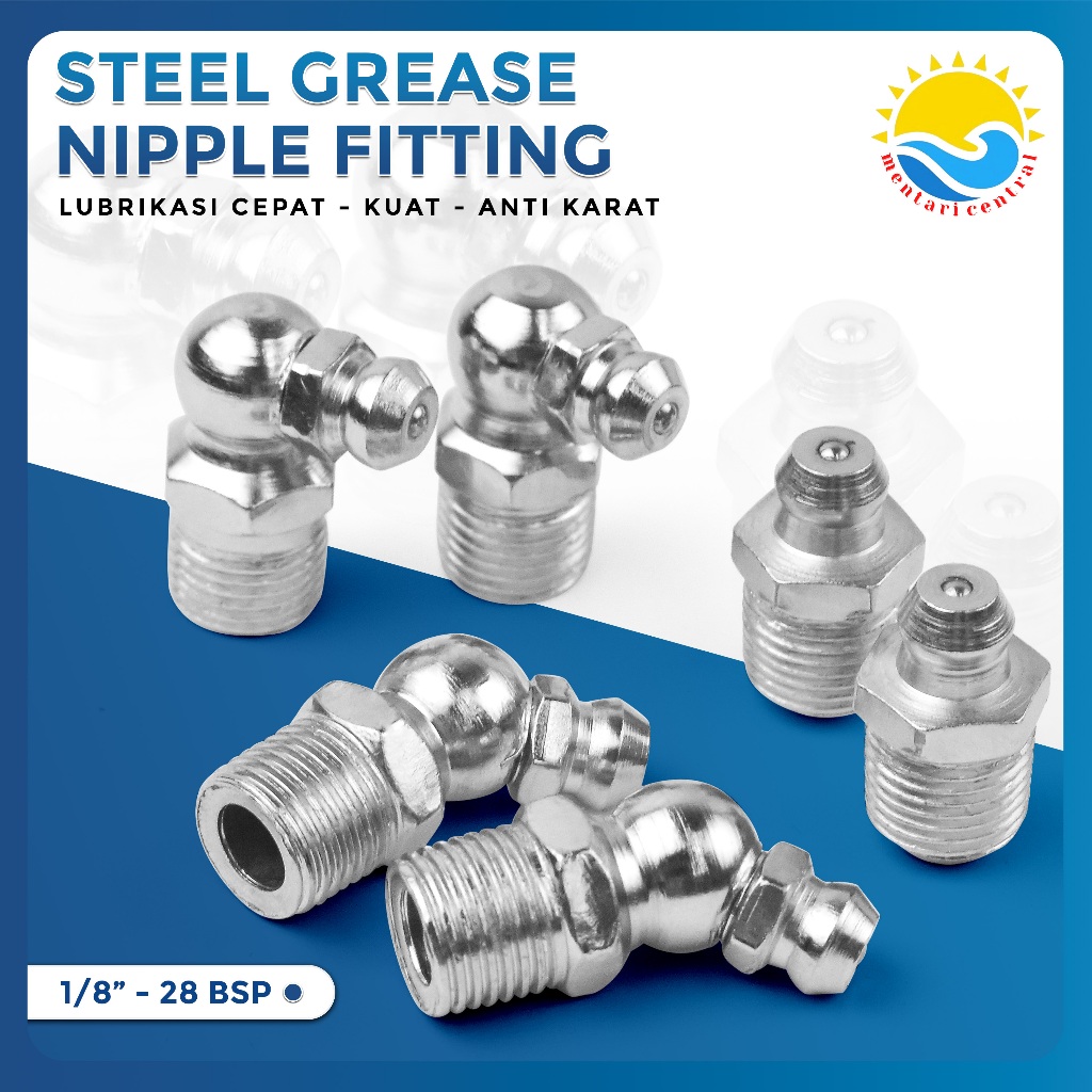 Jual NIPPLE GREASE STEEL CHROME 1/8 1/4 3/8 1/2 NEPEL LURUS/45°/90° BSP ...