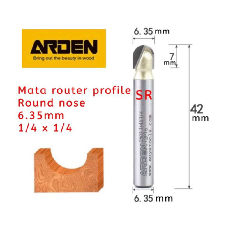 Jual Mata Profil/ Router 6mm 1/4 × 1/4 Round Nose/ Core Box Bits Merk ...
