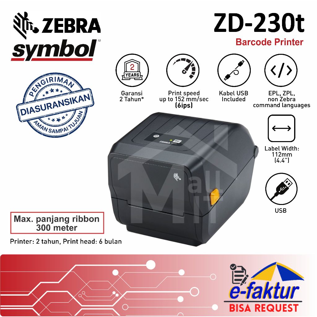 Jual MALLIT ZEBRA Printer Zebra Barcode Thermal Label ZD-230T ZD-230 ...