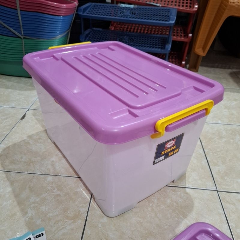 Jual Kotak container Box plastik shinpo stack 60 liter CB 60 ada roda ...