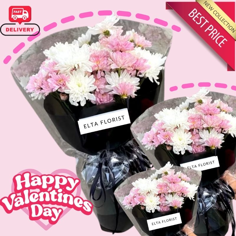 Jual BUKET BUNGA FRESH FLOWER ASTER PINK PUTIH/ BUKET BUNGA SEGAR ...