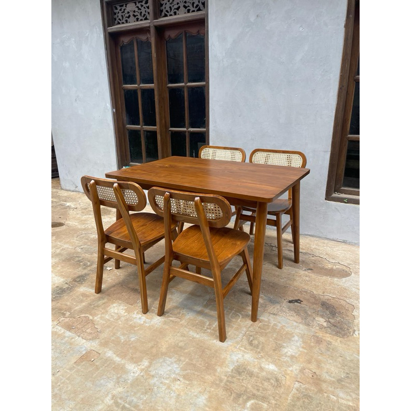 Jual Set Kursi Makan Rotan Jati Minimalis - Kursi Makan Ropan Rotan Minimalis | Shopee Indonesia