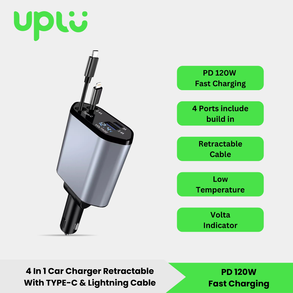 Jual UPLU Car Charger Colokan Mobil 4 Ports PD 120W USB Type C ...