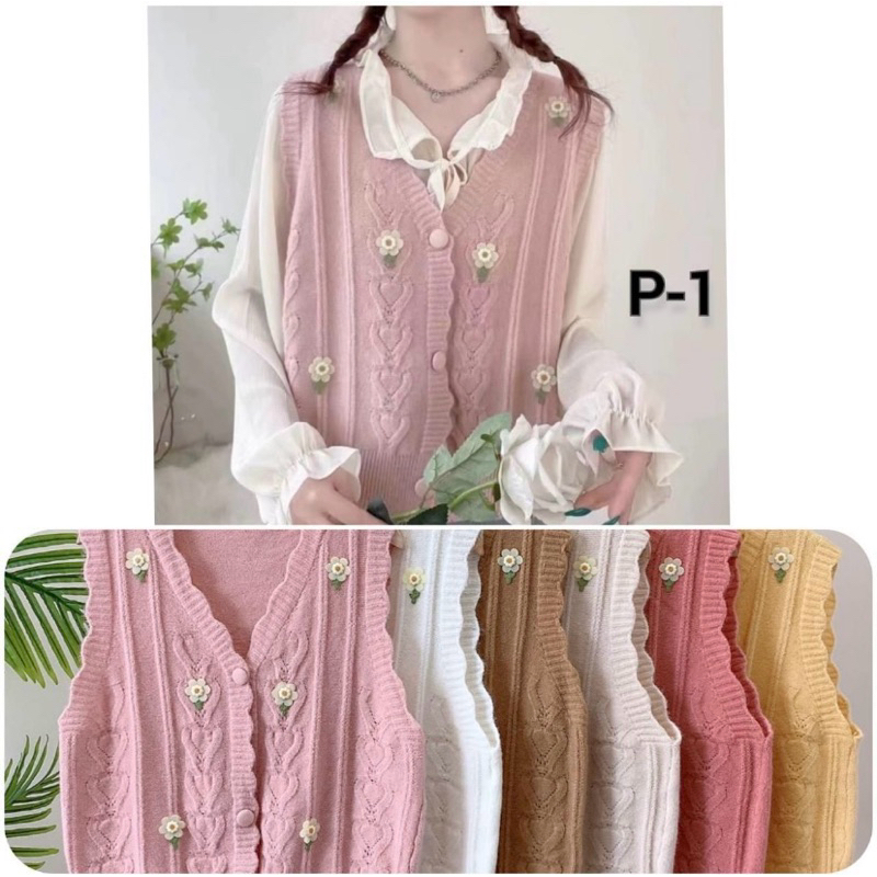 Jual Atasan Blouse Vest Rompi Rajut Tebal Bunga Bunga Cantik Warna ...