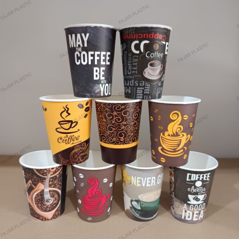 Jual 50 Pcs Hot Cup Motif - Cup Kopi Teh - Gelas Kopi - Paper Cup Gelas Kertas Tahan Panas ...