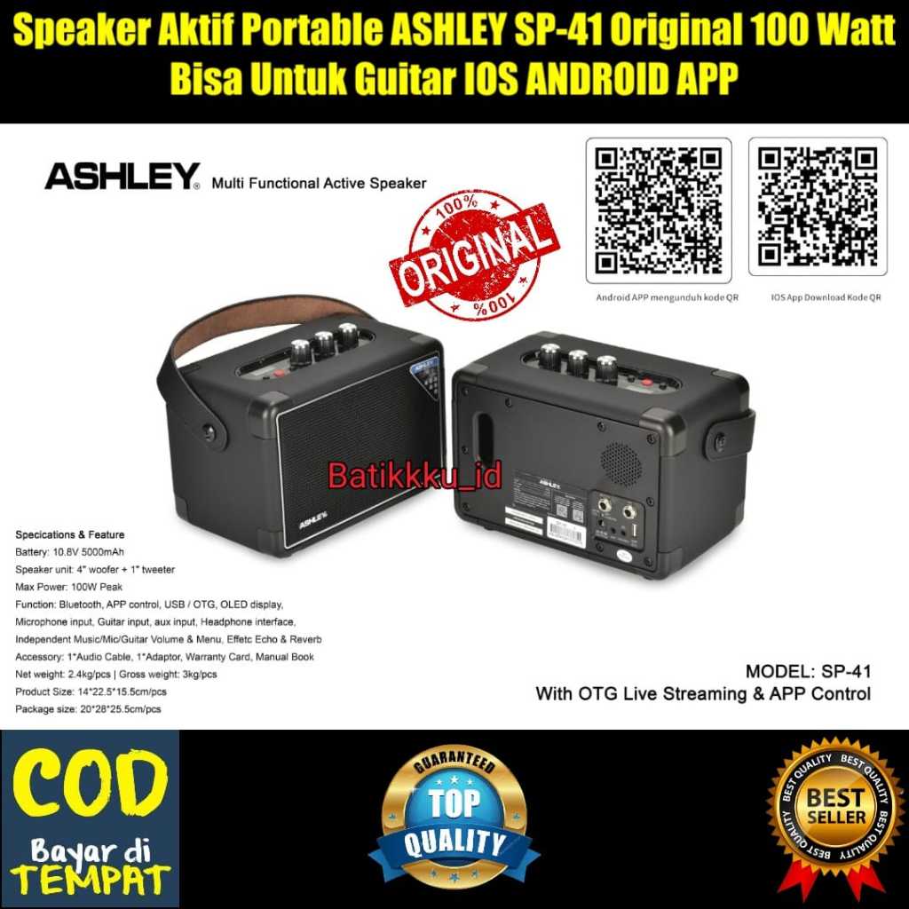 Jual Speaker Aktif Portable ASHLEY SP 41 SP41 Original 4 Inch 100 Watt ...