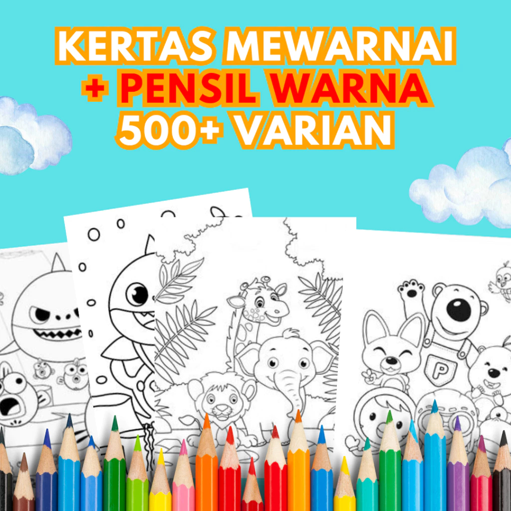 Jual 100 lembar mewarnai ukuran A5 + Pensil warna/lembar mewarnai untuk ...