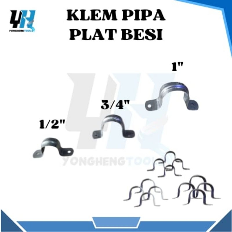 Jual KLEM PIPA BESI/PVC 1/2" 3/4" 1" BAHAN PLAT SENG | Shopee Indonesia