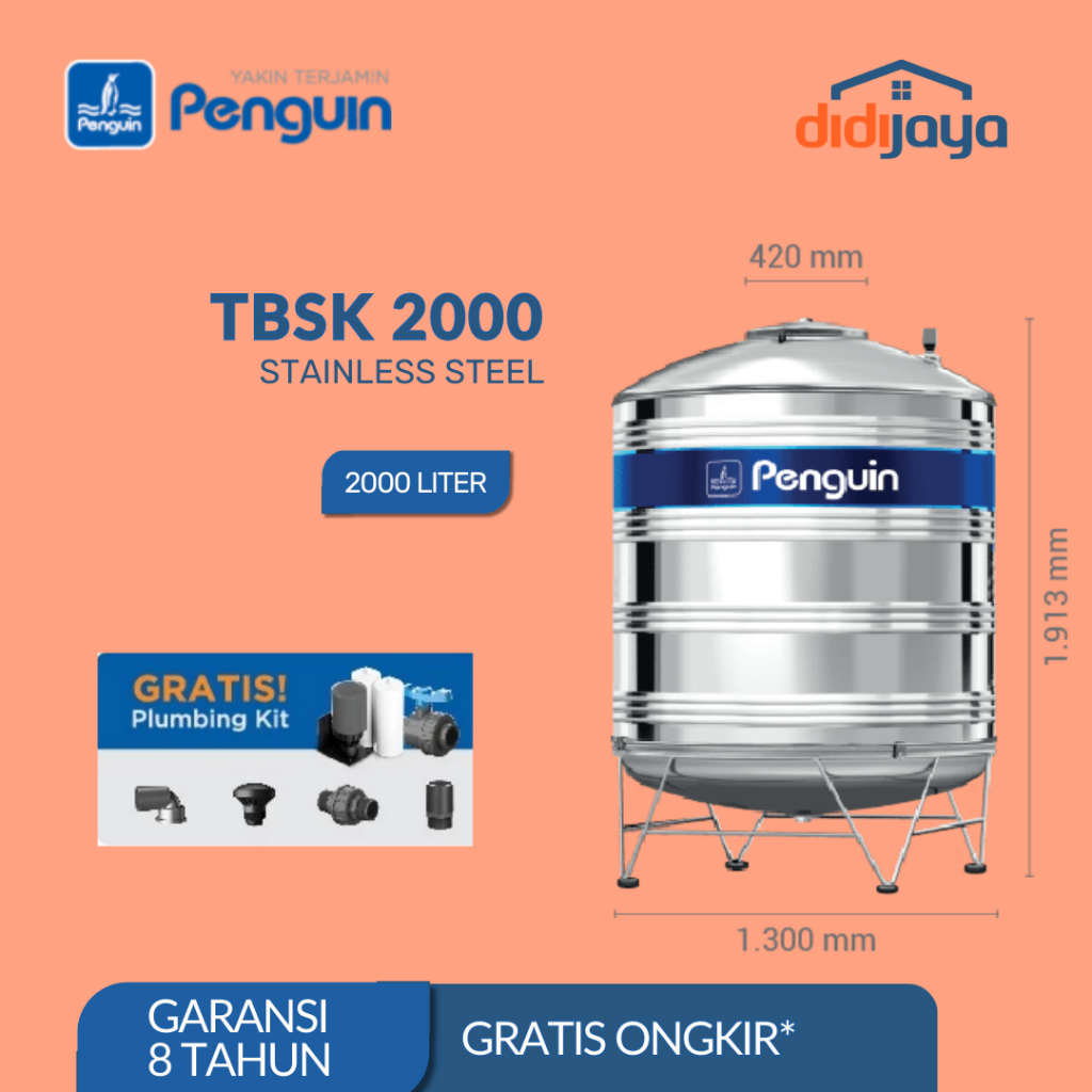 Jual Tangki Air Stainless Steel 2000 Liter Penguin | Toren Air | Tandon ...