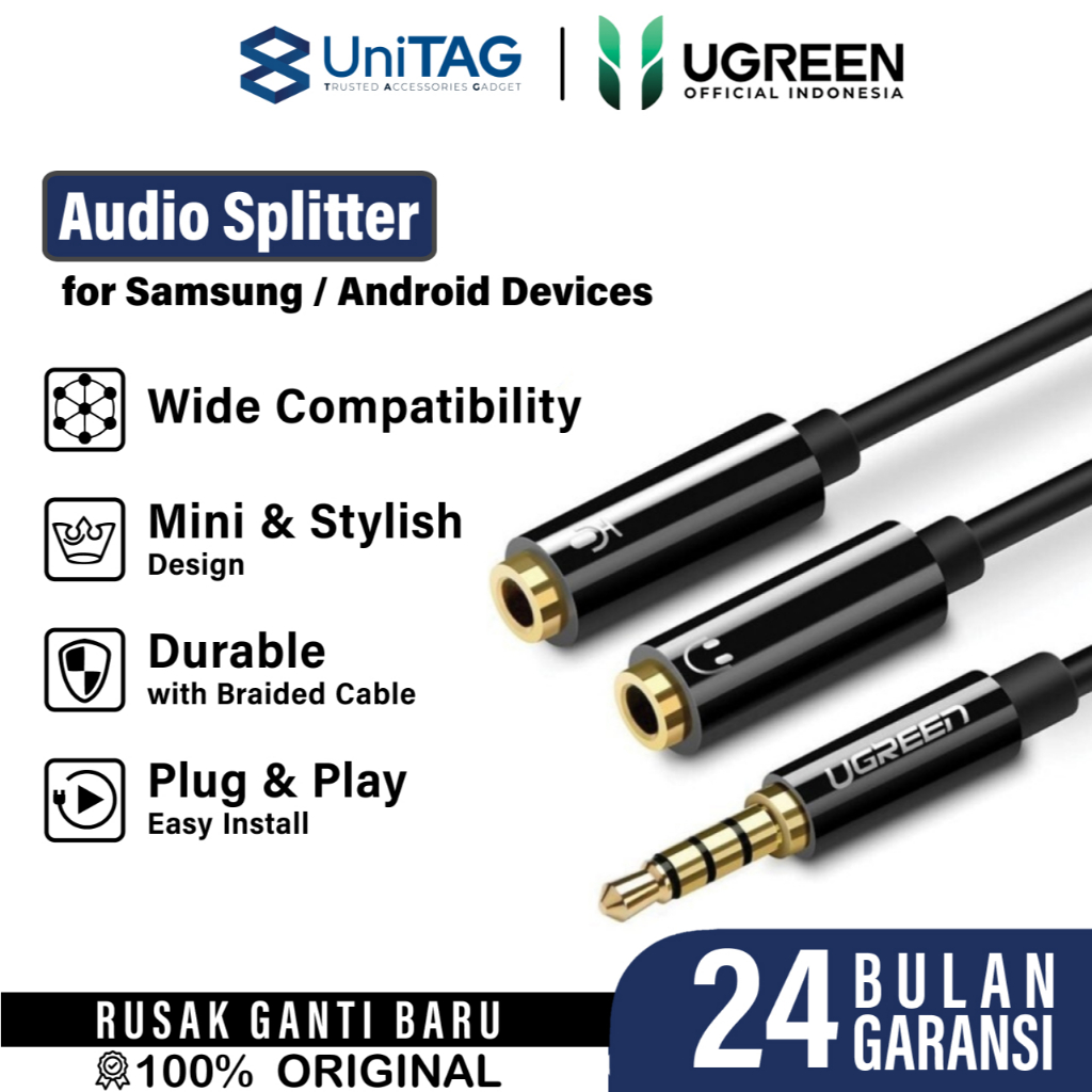 Jual UGREEN Kabel Aux Jack Audio Type C 3.5mm Mic Dual Splitter Samsung ...