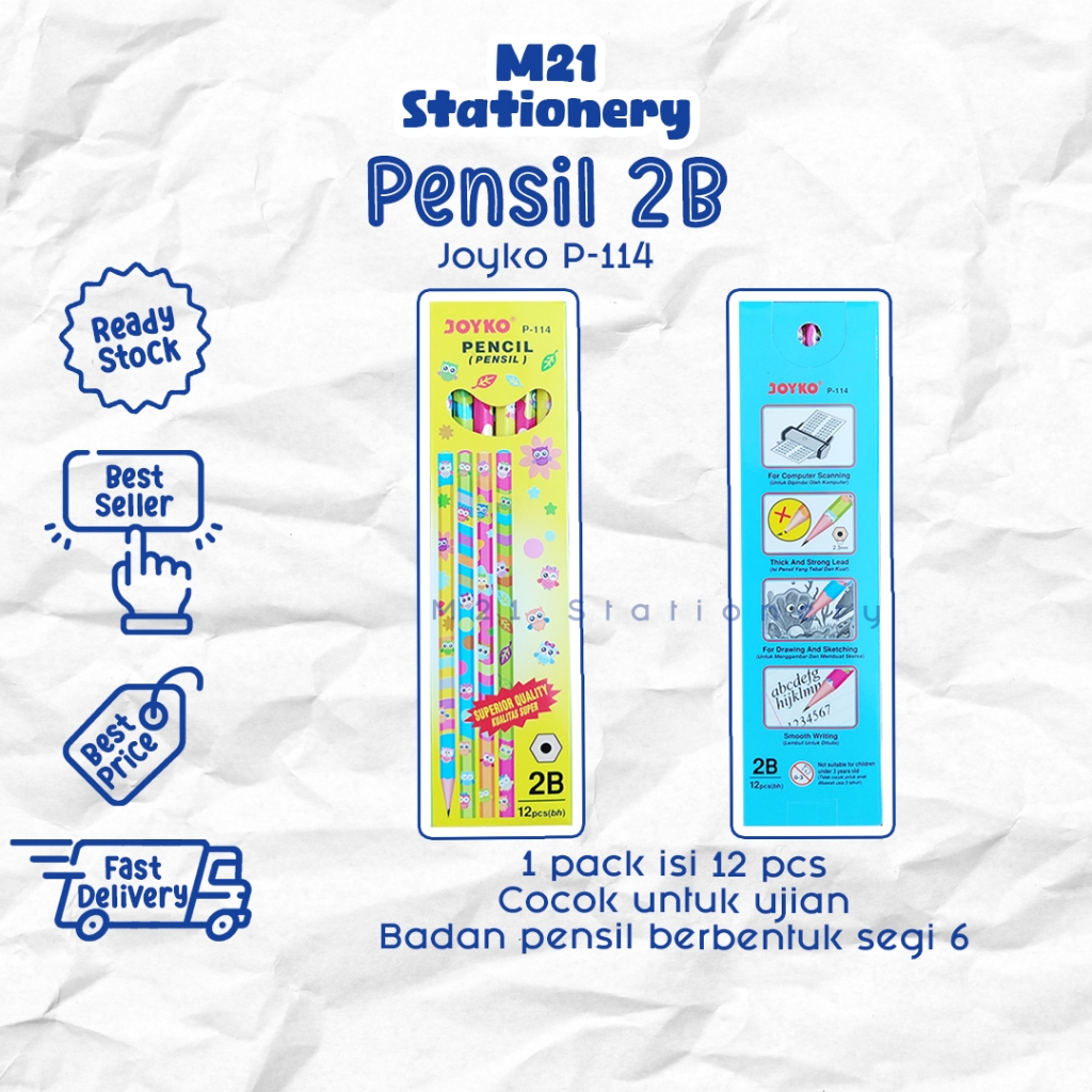 Jual (12 PCS) PENSIL 2B JOYKO P-114 / p114 1 pack pak pencil kayu pena ...